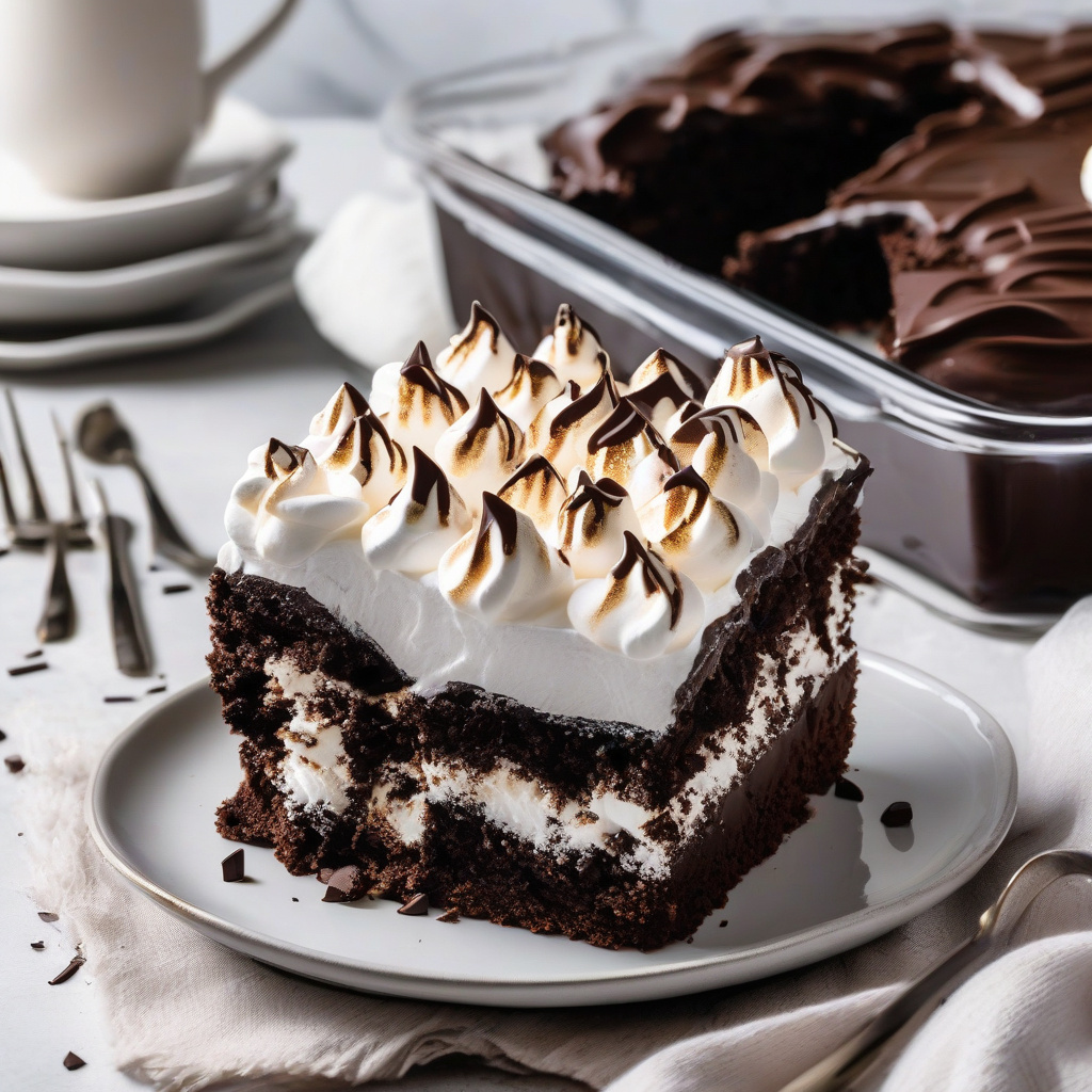 Marshmallow Chocolate Poke Cake Recipe: Gooey Chocolate and Fluffy ...